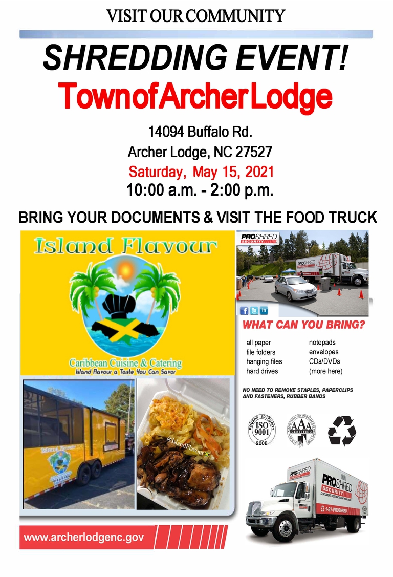 Town of Archer Lodge, North Carolina - Shredding Event - Sat., May 15, 2021