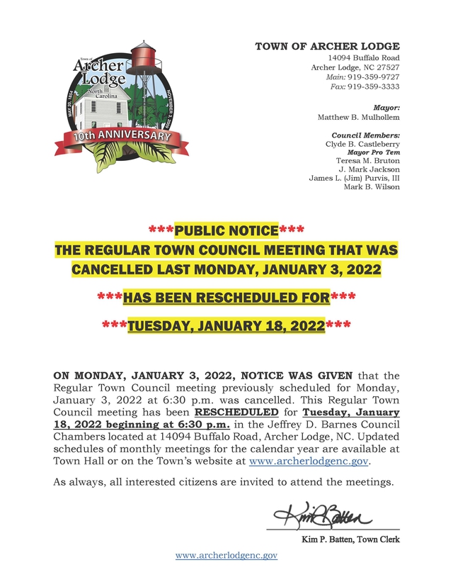 Town of Archer Lodge, North Carolina - Town Council Meeting ...