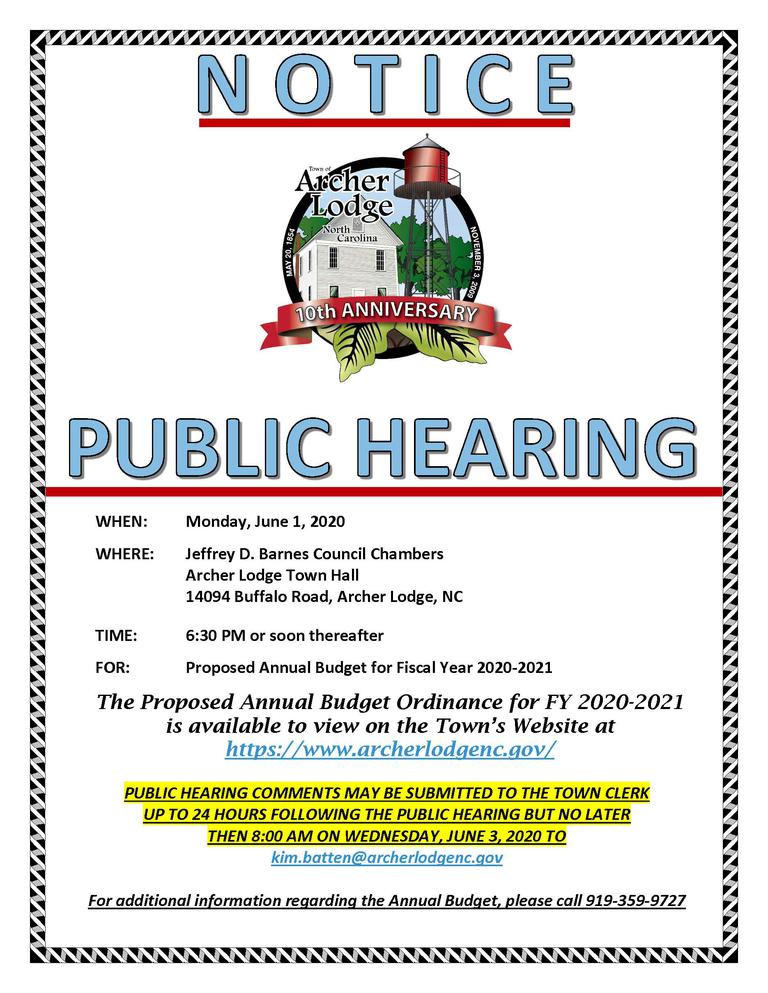 Town of Archer Lodge, North Carolina - Public Hearing - Proposed Annual ...